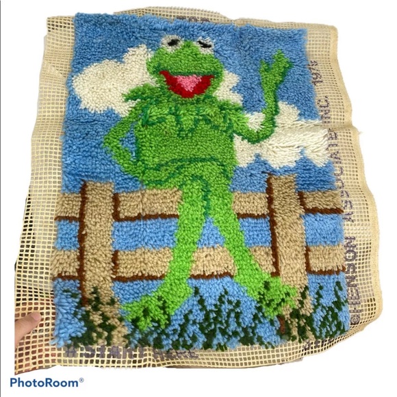 Muppet | Wall Decor | Vintage Complete Caron Muppet Kermit The Frog Latch Hook Kit K37 Craft ...